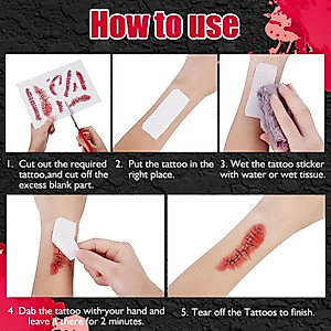 ROMROC Large Size 110PCS Halloween Temporary Tattoos 3D Temporary Makeup Kit 15 Sheets Horror Zombie Bloody Wound Tattoos Fake Stitches Tattoos for Women Men Kids Halloween Party Pranks(5A Size)