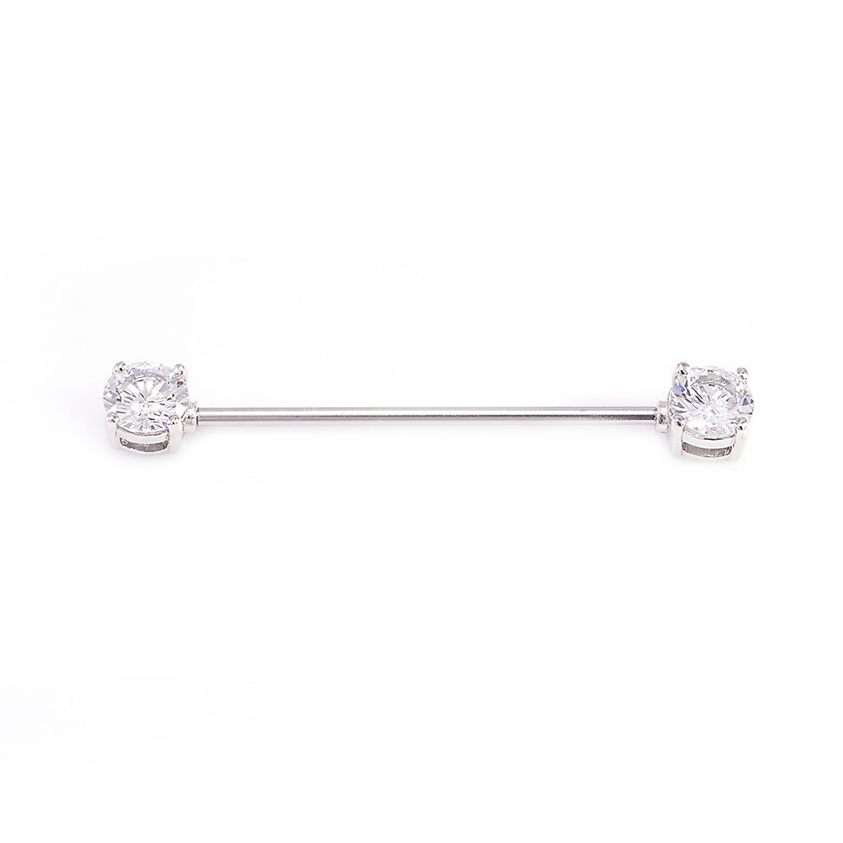 BodyJewelryOnline Industrial Barbell Earring Cartilage [Clear], Front Facing CZ Ends, 14g Thickness, 38mm Bar Length, 7mm CZ Round Gem, Surgical Steel, Hypoallergenic, Durable, Smooth