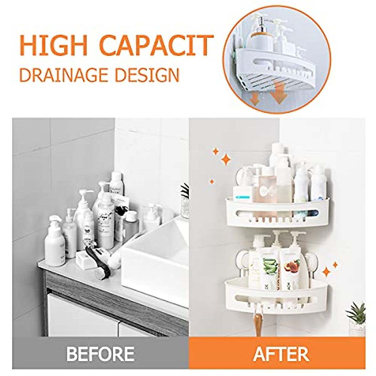 SWAMTIK Corner Shower Caddy with Soap Dish Suction Cup Shower Shelf for Shower Wall Corner Caddy No Drilling Shower Soap Holder for Bathroom Bathtub - White