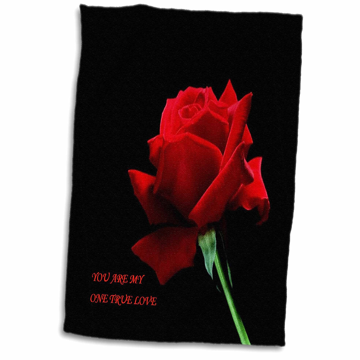 3D Rose You are My One True Love with A Single Red Rose On Black TWL_53321_1 Towel, 15" x 22"