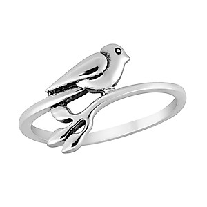 AeraVida Sweet Bird On a Leafy Branch .925 Sterling Silver Band Ring (7)