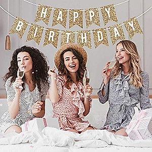 Pre-Strung Happy Birthday Banner - NO DIY - Gold Glitter Birthday Party Banner - Pre-Strung Garland on 6 ft Strands - Gold Birthday Party Decorations & Decor. Did we Mention no DIY?