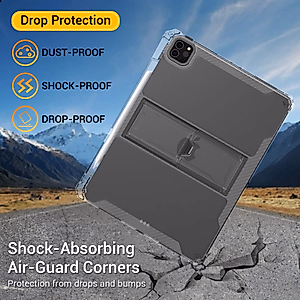 Dteck Clear Case for iPad Pro 11 Inch 2022 2021 2020 2018, Thin Slim Lightweight Kickstand Protective Transparent Back Cover with Pen Holder