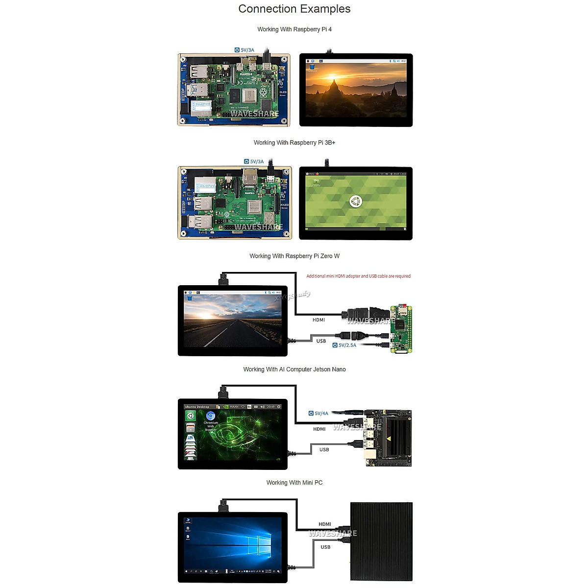 5inch HDMI Capacitive Touch AMOLED Display Monitor with Toughened Glass Cover Screen Resolution 960×544 Supports PC Raspberry Pi 4 3 Model B B+ Zero Jetson Nano @XYGStudy