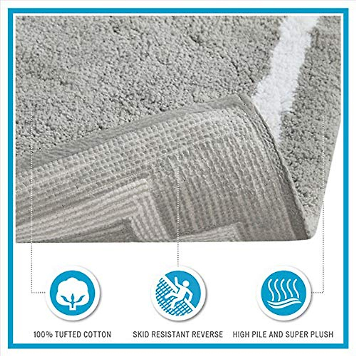 Madison Park Evan Cotton Tufted Washable Bath Mat , Luxury Solid Bathroom Rugs , 20" x 30" , Grey