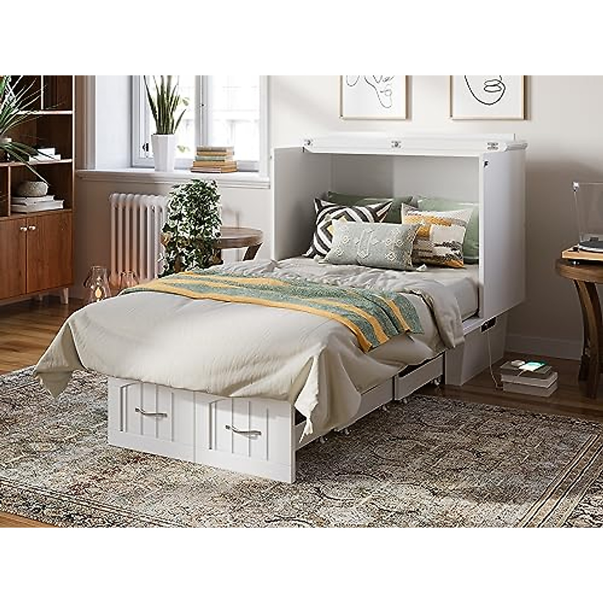 AFI, Sydney Twin Wood Murphy Bed Chest with Storage and Charging Station, White