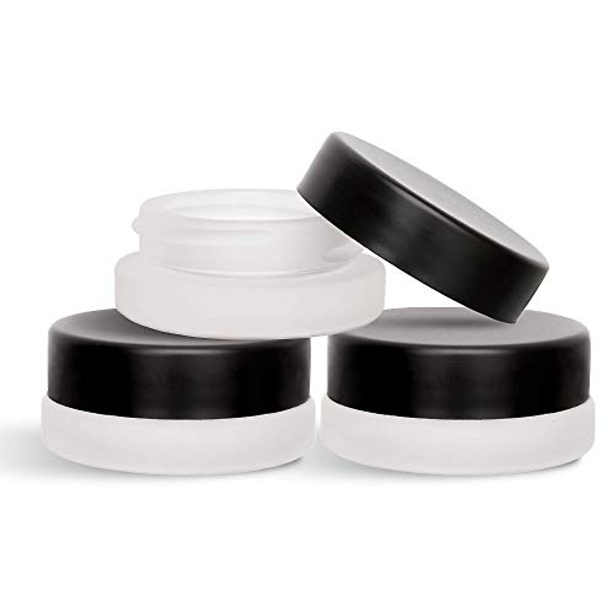 (90 Pack) 7ml Low Profile Thick Frosted Glass Jars with Black Lids - Airtight Containers for Oil, Lip Balm, Wax, Cosmetics