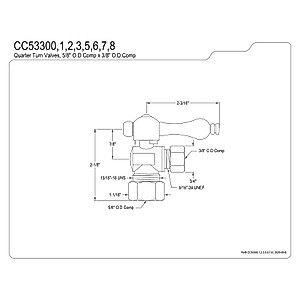 Kingston Brass CC53307 Vintage 5/8-Inch X 3/8-Inch OD Compression Quarter-Turn Angle Stop Valve, Brushed Brass