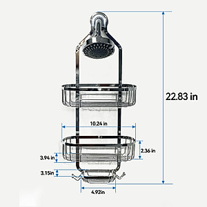 HOPOPRO Hanging Shower Organizer, Over Head Shower Caddy Bathroom Shower Storage Rack Basket with Hooks for Sponge or Towels No Drilling & Rustproof, Chrome
