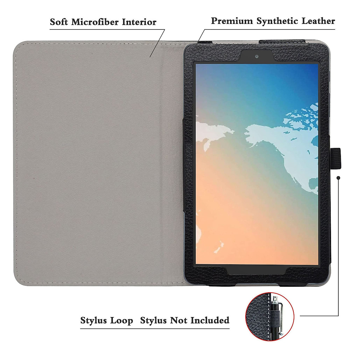 Bige Case,PU Leather Folio 2-Folding Stand Cover for 8in Verison Alcatel TCL Tab 8 (Model TCL 9038s)/T-Mobile Alcatel Joy Tab 2 8 (Model 9032Z) Tablet,Black