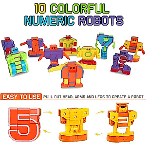 Liberty Imports 15 PCS Number Robots Transforming Toys Set - Math Counting Numerical Transform Robot Figures, Educational STEM Learning Bots for Kids