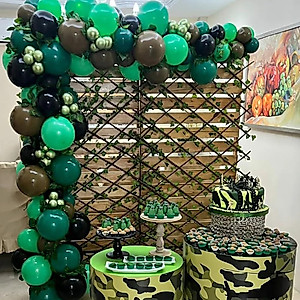 Camouflage Balloon Garland Arch Kit for Army Party Decorations,142Pcs Camo Balloons Dark Green Black Brown Balloons with Palm Leaves for Military Camo Birthday Party Hunting Camping Game Jungle Themed