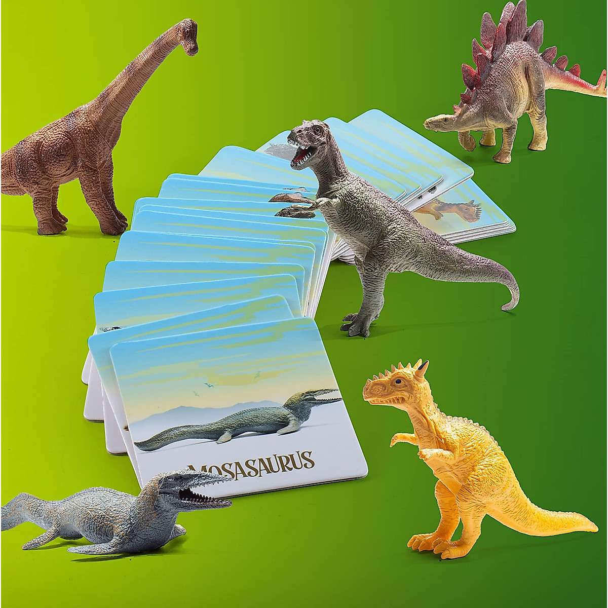 PREXTEX Dinosaur Toy and Memory Card Set | 12 Realistic 10" Kid Toy Dinosaurs with 24 Cards | Montessori Toddler Learning Toys | Kindergarten Learning Games | Dinosaur Toys for Kids Age 2 3 4 5 6 7 8