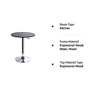 Leopard MDF Round Top Adjustable Bar Table, Pub Table with Silver Leg and Base (Black)