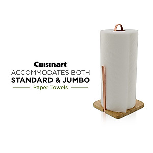 Cuisinart Stainless Steel Finish Paper Towel Holder with Solid Bamboo Base, Stainless Steel Arm for Tear Assistance, Countertop Paper Towel Dispenser, Fits Any Size Kitchen Towel Roll - Copper Finish