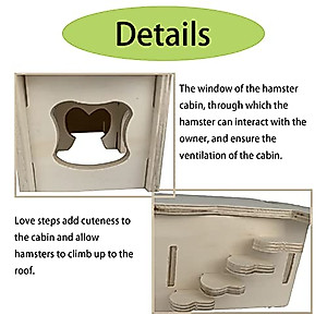 MUYG Wood Hamster House,Natural Wooden Chinchilla Hut with Steps Window Multi-Chamber Small Animal Hideout Maze Habitat Decor for Dwarf Mice,Rats,Syrian Mouse, Gerbils, Chinchilla (L)