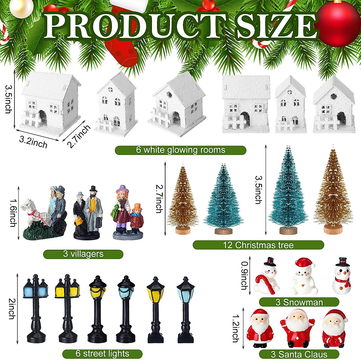 Liliful 36 Pcs Christmas Village Sets White Christmas Village Lighted LED Christmas Village Houses with Figurines Xmas Trees People Villager Snowman Elk Lamp Xmas Scene Figurines Decoration