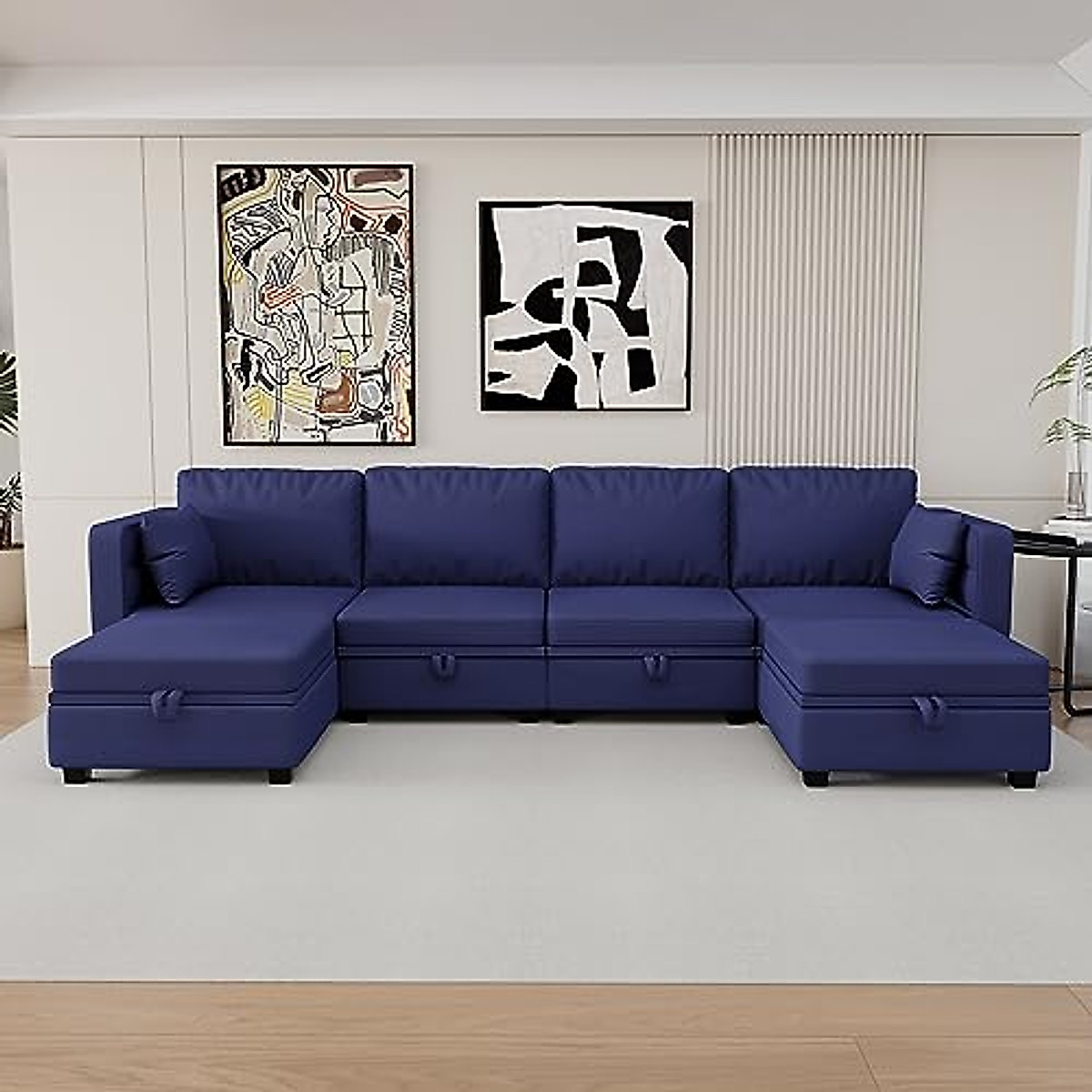 Goohome U Shaped Modular Sectional Sofa, Modern Comfy Linen 6 Seat Oversized Couch with Reversible Chaise and Storage Seats, Living Room Furniture Sets for Bedroom, Office