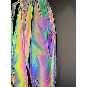 LZLRUN Rainbow Reflective Shorts Pants Men Fluorescent Trousers Casual Night Jogger (XL, Shorts)