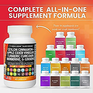 Clean Nutraceuticals Ceylon Cinnamon 3000mg Turmeric 3000mg Apple Cider Vinegar 3000mg Ginseng 2000mg Berberine 1200mg Plus Bitter Melon Gymnema Milk Thistle Fenugreek