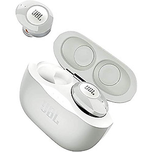 JBL Tune 120 Wireless Earbud Headphones with JBL Charging Case and Hardshell Case Bundle (White, Tune 120)