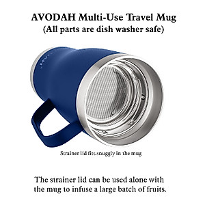 AVODAH 20 oz Tea Cup with Tea Infuser and Lid. Tea Infuser Mug with Tea Strainer, Two Lids & Straw. Coffee Travel Mug with Tea Accessories for Cold Brew (Blue)