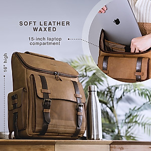 VELEZ Top Grain Leather Backpack for Men - 15 Inch Laptop Bag - Brown Designer Bookbag - Archaeology Vintage Travel Rucksack - Casual Daypack for Women