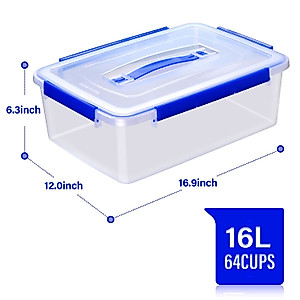 YORY large food storage containers with lid for cookies macarons bread cake flour sugar rice leftovers - freezer safe -extra big- box tub(16L/64cups-2pack)