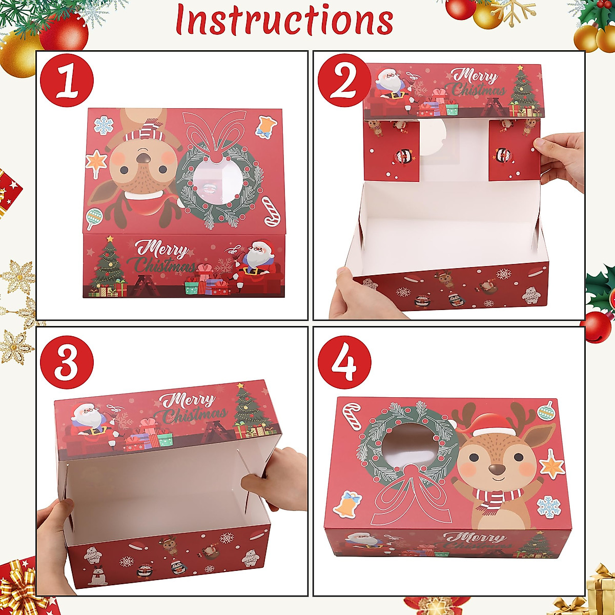 SAITI 24 PCS Christmas Cookie Boxes Bakery Christmas Treat Boxes Christmas Cookie Tins with Lids Christmas Cookie Gift Baking Box for Gift Giving Holiday Party Food Packaging Containers