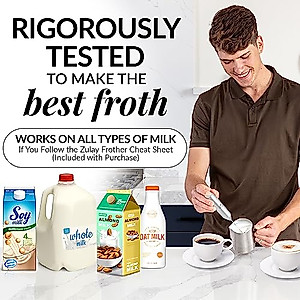 Zulay FrothMate Milk Frother for Coffee - Compact Handheld Foam Maker for Lattes, Cappuccinos, Matcha, Hot Chocolate - Milk Frother - Majestic Silver