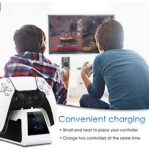 PS5 Controller Charger Station, Click-in PS5 DualSense Controller Charger, Fast Charging Dock Compatible with Sony Playstation 5, Dual USB Type C PS5 Charger Stand with LED