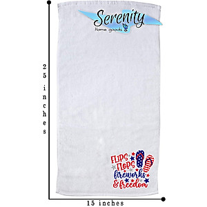 4th of July Summer Home Decor Decorative Kitchen and Bath Hand Towels | Flip Flops Fireworks Freedom | Red White and Blue Towel Home Holiday USA Decorations