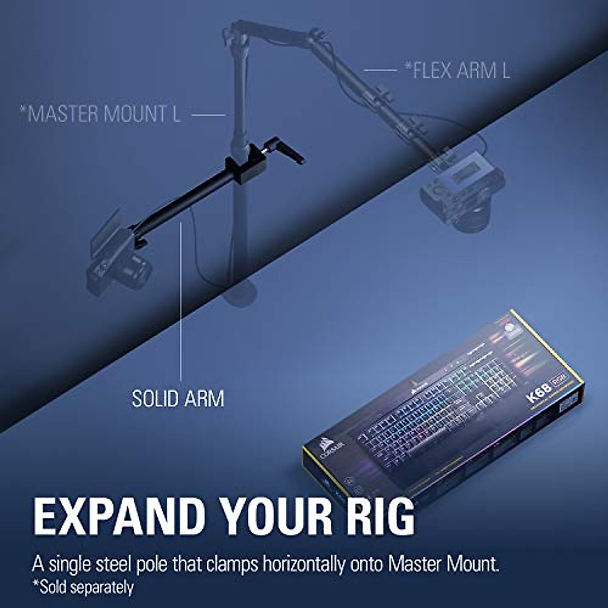 Elgato Solid Arm, Holding Arm with Padded Clamp for easy Mounting and Adjusting of Lights, Cameras, and Microphones, for Streaming, Videoconferencing, and Studios