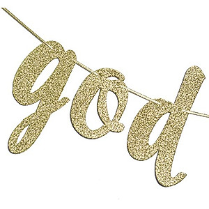 God Bless Banner, Baptism Garland Sign Gold Glitter for First Communion Christening Party Decorations Photo Props