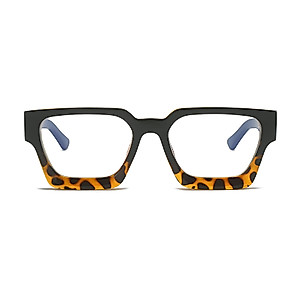 EYLRIM Thick Square Frame Blue Light Glasses for Women Men Non Prescription Computer Eyeglasses(04 Black Leopard)