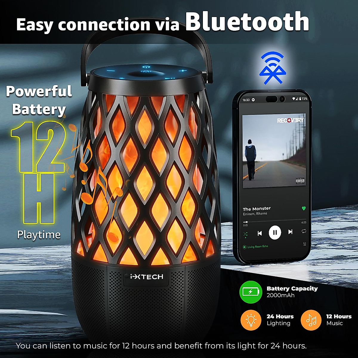 IXTECH Outdoor Bluetooth Speakers, Waterproof Portable Bluetooth Speaker Wireless with Lights, Outdoor Gifts for Dads Mom, Multi-Sync Wireless Connection, Lantern Speakers Mountable, 2 Pack