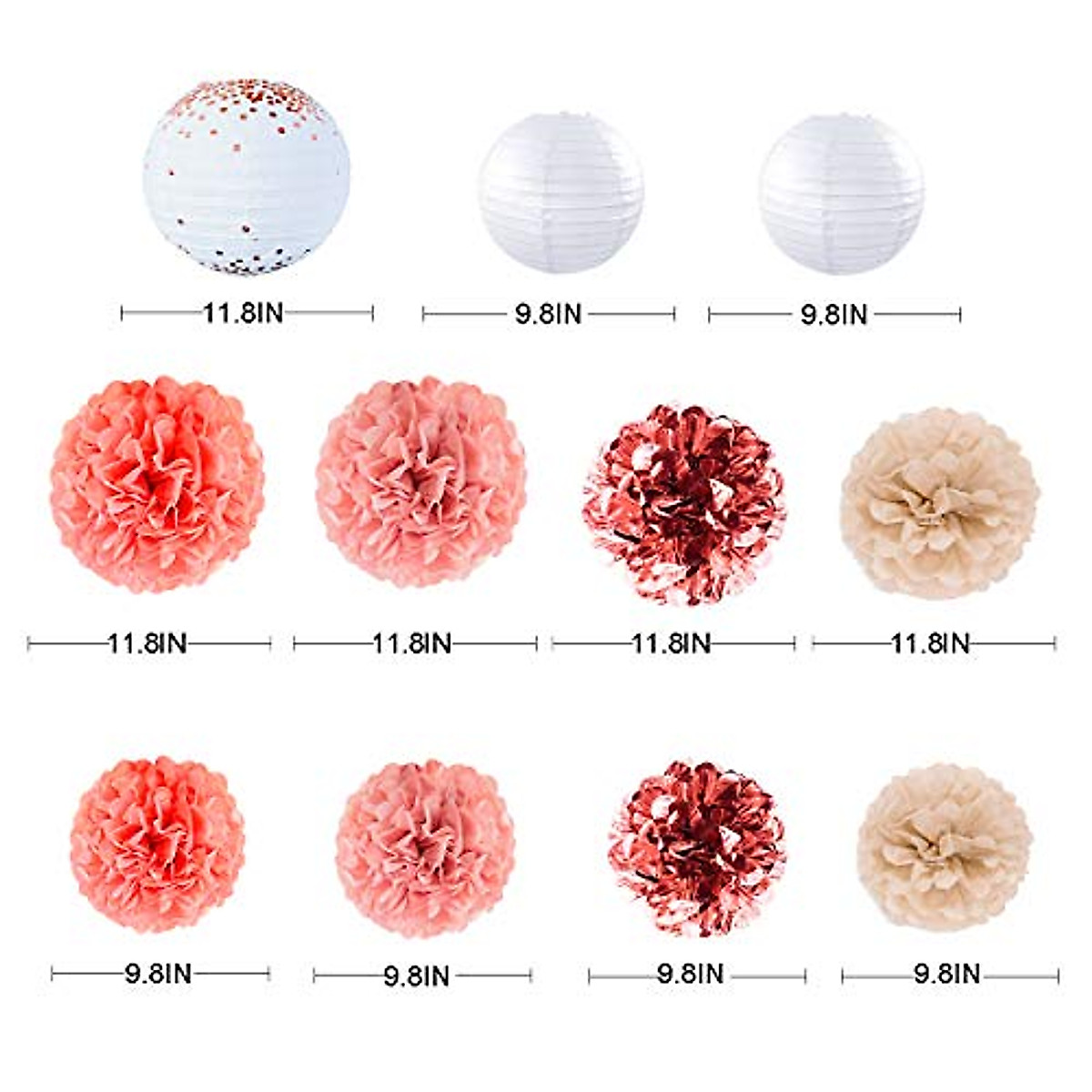 Rose Gold Party Decoration Blush Pink Tissue Flowers Pom Pom Paper Lantern with Leaf Garland 3D Butterfly for Wedding Engagement Birthday Baby Bridal Shower Bachelorette Tea Party Decorations Supplies