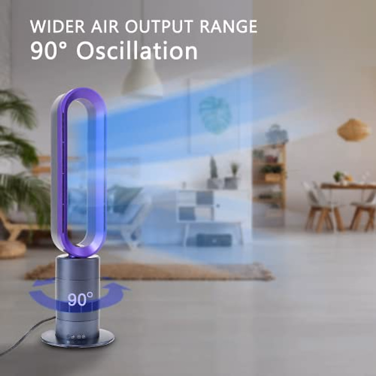 HealSmart 32-inch Space Heater Bladeless Tower Fan, Heater & Fan Combo, 9H Timer 10 Speeds with Remote Control, Air Circulator Fan for Home Air Conditioner, Purple