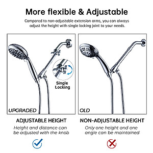 G-Promise Shower Head Extender, 6" Solid Brass Height/Angle Adjustable Shower Arm Extension with Single Locking Joint, Standard 1/2" Thread for Universal Shower Heads (6 inch, chrome)