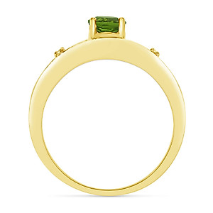 Jewels By Lux 14k Yellow Gold Genuine Green Birthstone Solitaire Round Peridot And Diamond Wedding Engagement Ring - Size 10.5 (2/5 Cttw.)