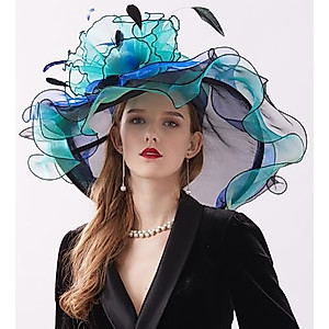 ORIDOOR Women Hats Headband Hairpin Organza Fascinator Church Hat Floral Tea Party Wedding Hat for Ladies, 003a Blue and Green …