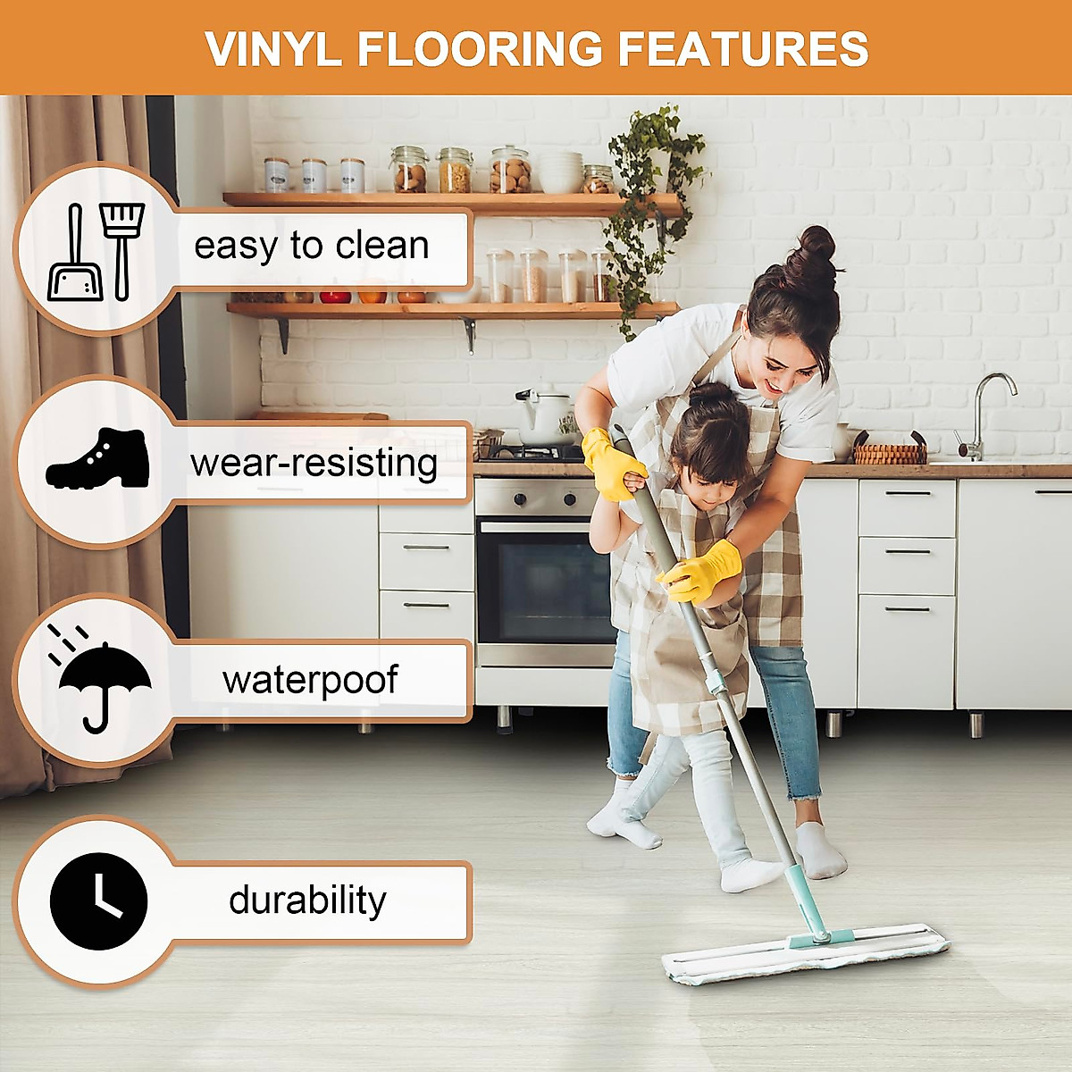 Oxdigi Vinyl Flooring Roll Peel and Stick - 15.7" x 118" (12.9 Sq.Ft) | Removable Self-Adhesive Wear-Resistant Vinyl Floor Tiles Wood Plank |Waterproof for Bathroom, Kitchen... | Whitewashed Oak