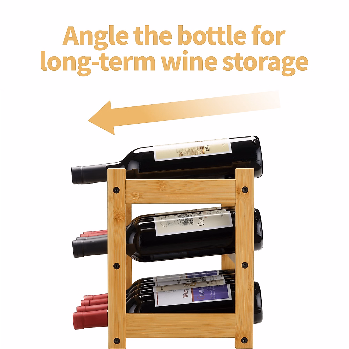 VASMIA Bamboo Wine Rack, Sturdy and Durable Wine Storage Cabinet Shelf, Wine Racks Countertop for Pantry,Kitchen,3-Tier 12 Bottles Wine Rack Natural