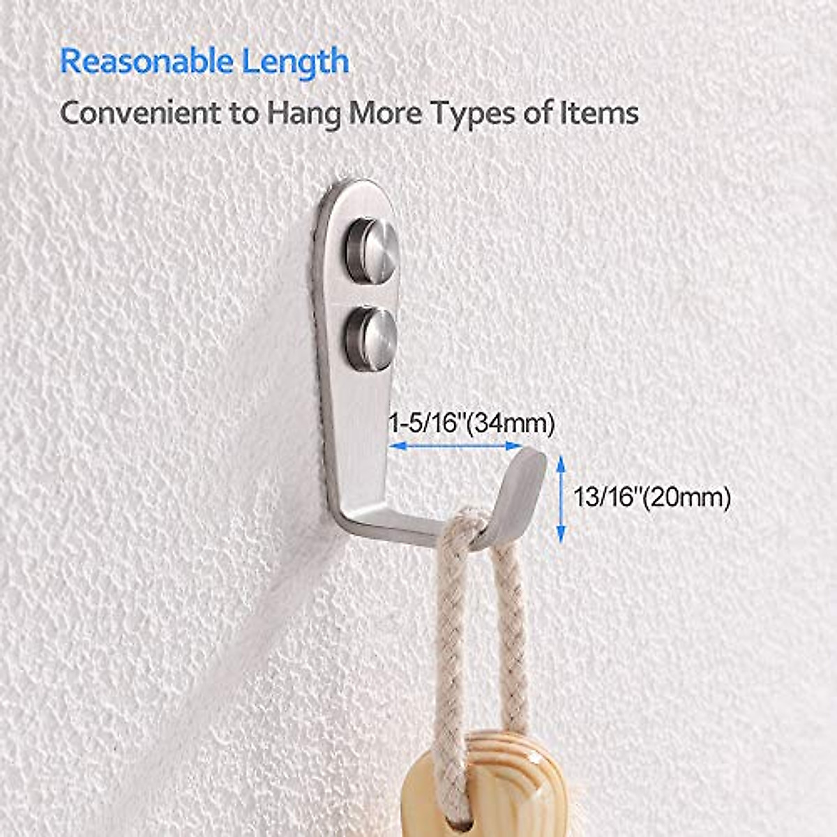 Angle Simple Robe and Towel Hook 5 PCS, SUS304 Stainless Steel Hook Pack, Bath Towel Coat Backpack Hook, Kitchen Garage Hook, Grilling Tools Hanger, Brushed Nickel