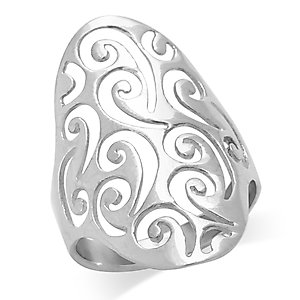 925 Sterling Silver Large Long 30MM Filigree Swirl Ring - Size 6