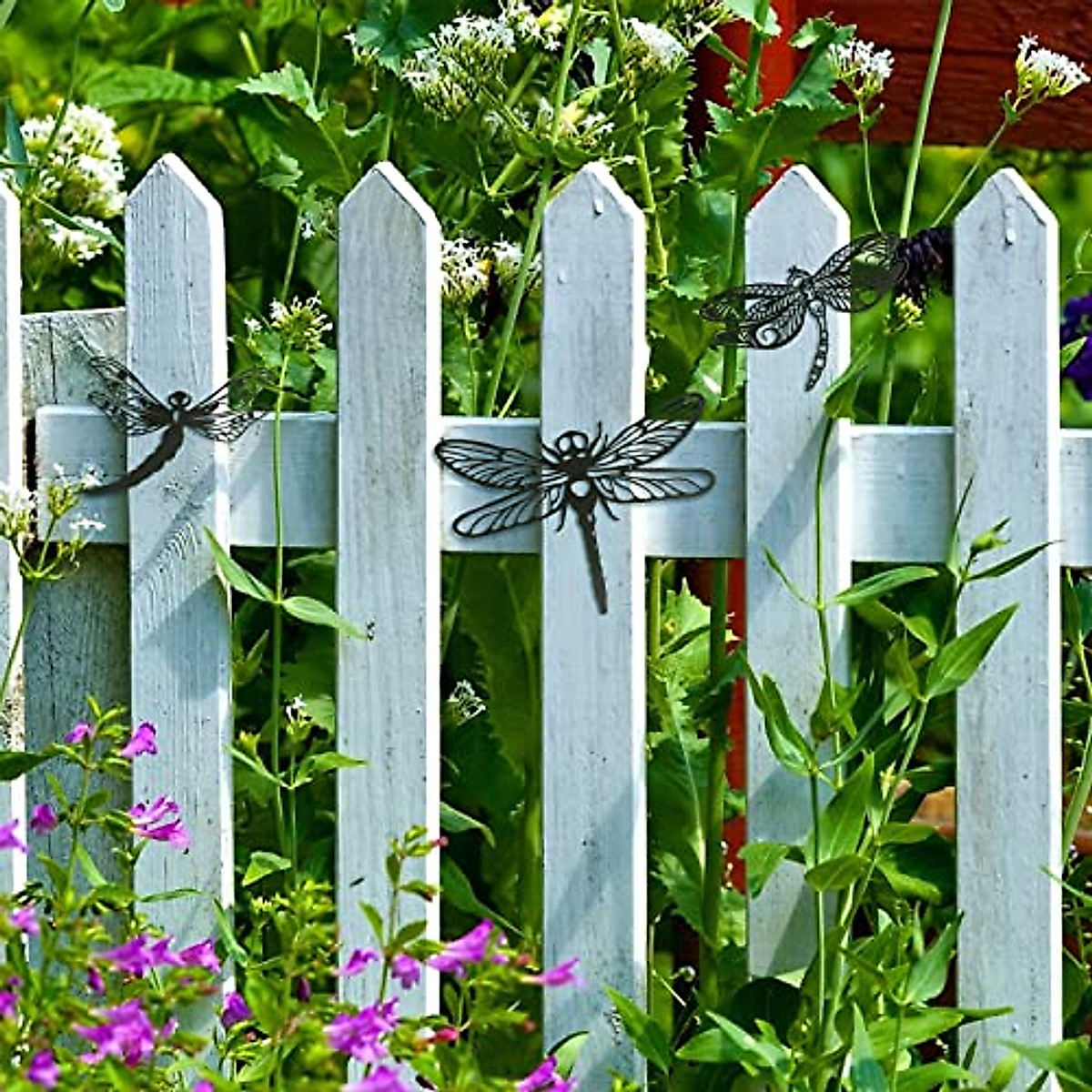Moxweyeni 3 Pieces Metal Dragonfly Wall Decor Outdoor Dragonfly Garden Art Metal Indoor Outdoor Fence Outside Hanging Decorations for Home, Living Room, Bedroom, Yard, Patio, Porch