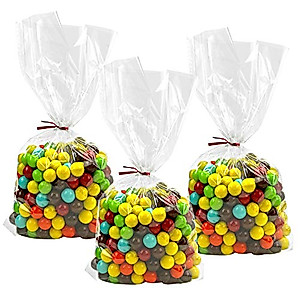 Morepack Flat Bottom Cellophane Bags,100Pcs 6x2x10 Inches Clear Cellophane Treat Bags With 100Pcs Twist Ties Cello Bags