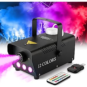 Fog Machine with Lights - 3 Stage LED Lights with 12 Colors & Strobe Effect for Party Wedding Holiday Christmas - Fansteck 500W Upgraded Remote Portable Smoke Machine
