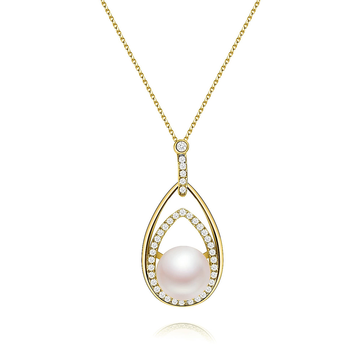 AKOCIDY Genuine Pearl Pendant Necklace 925 Sterling Silver Plated Yellow Gold Necklace (Gold Water Drop Type)