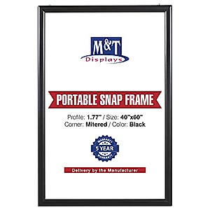 M&T Displays Portable Snap Poster Frame 40x60 Inch Black 1.77" Aluminum Profile Front Loading Wall Mounting Photo Picture Document Certificate Sign Holder Mitered Corner Anti Glare Cover